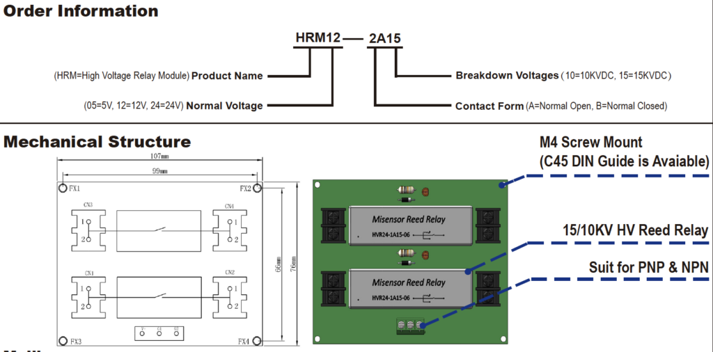 2 Channels 15KV Contact and 24V Coil High Voltage Reed Relay Module ...