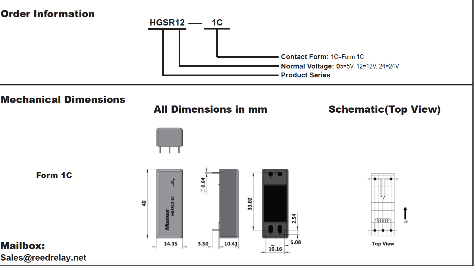 SPDT Form C 24V Mercury Wetted Relay with Shell HGSR24-1C04 - SHR ...